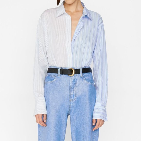 Frame Denim | Tops | Frame Le Mix Oversized Shirt In Blanc Multi Small ...